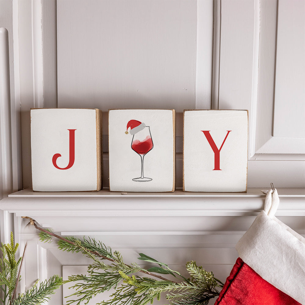 Joy Santa Wine Decorative Wooden Block Bundle | Rustic Marlin Designs ...